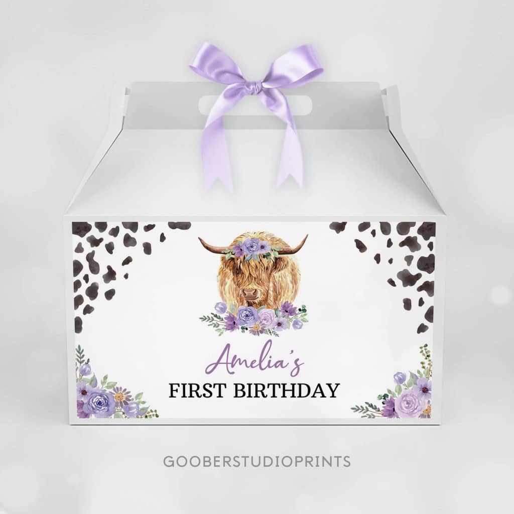 Highland Cow Birthday Gable Box Label - Goober Studio Prints