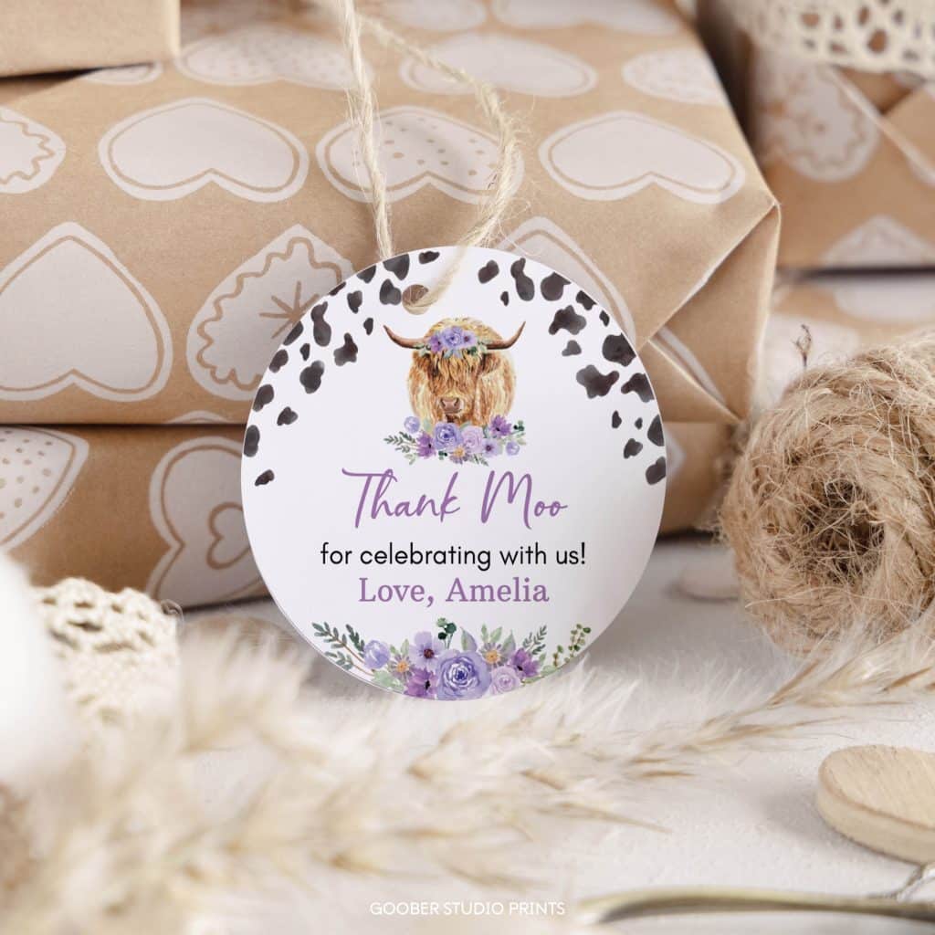 Highland Cow Birthday Thank You Favor Tag - Goober Studio Prints