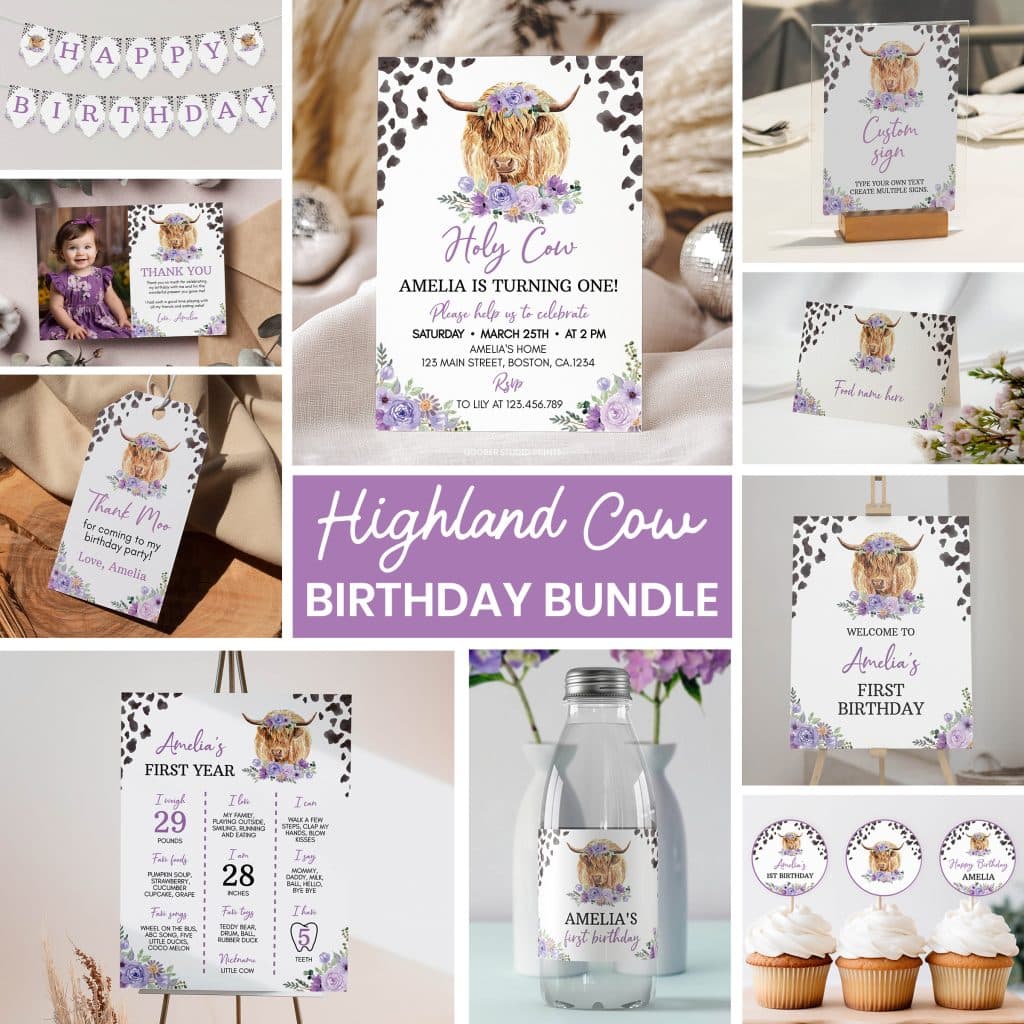 Highland Cow Birthday Invitation Bundle - Goober Studio Prints