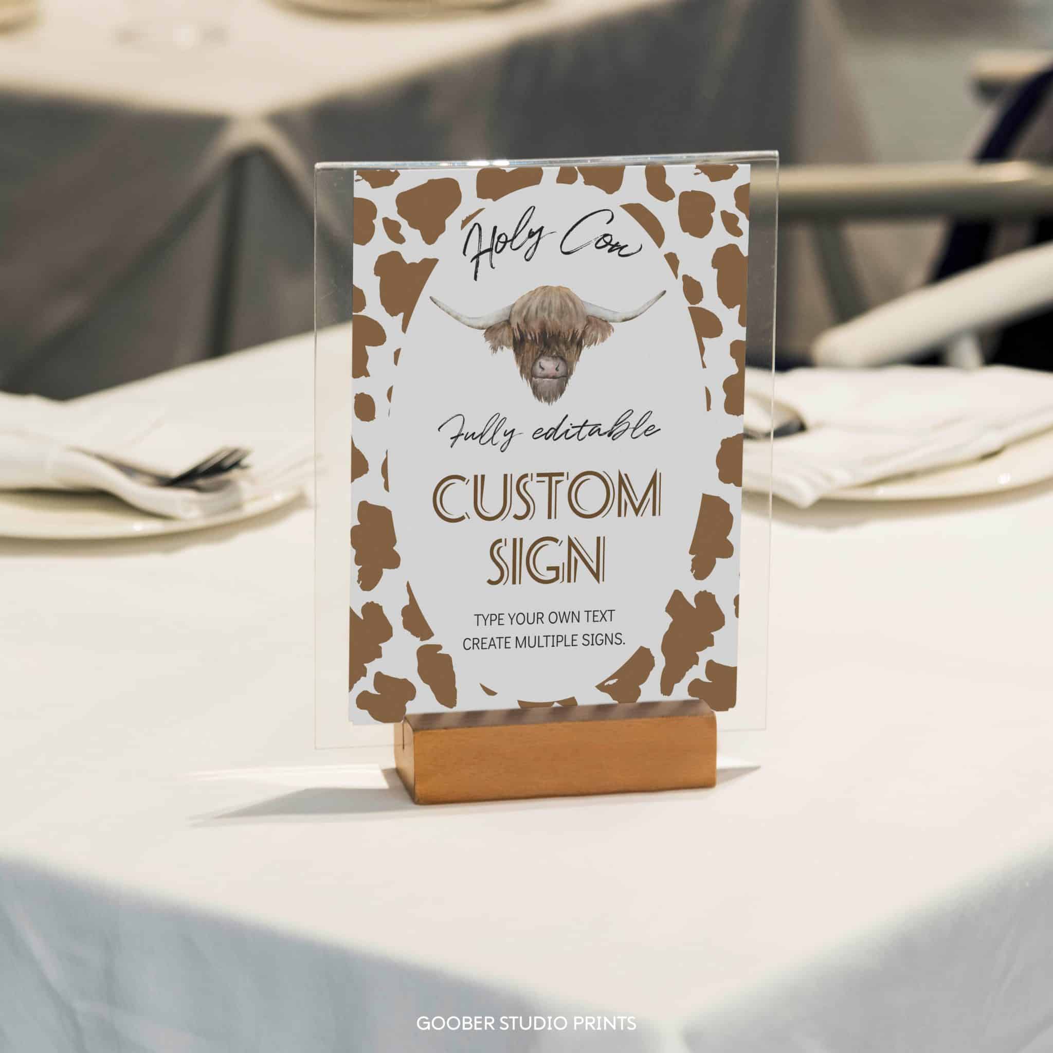 Highland Cow Birthday Custom Table Sign - Goober Studio Prints