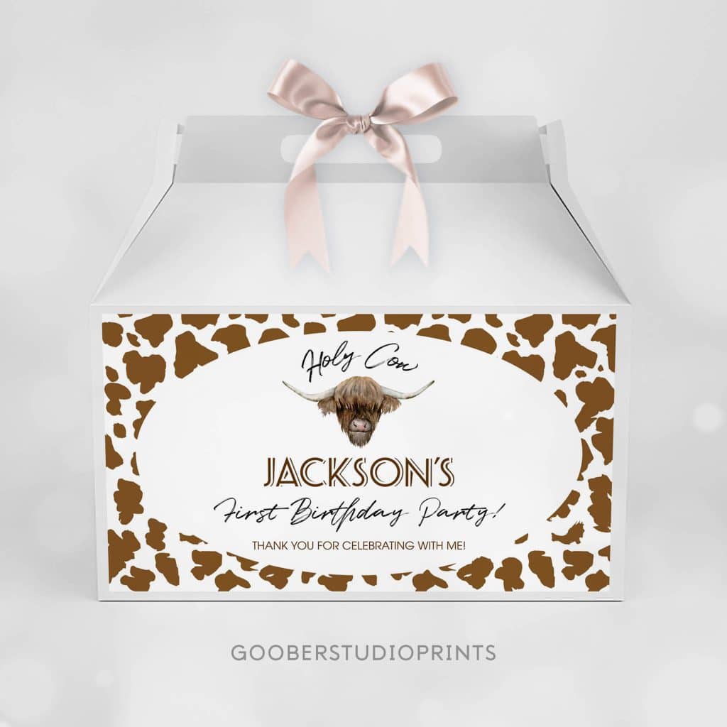 Highland Cow Birthday Gable Box Label - Goober Studio Prints