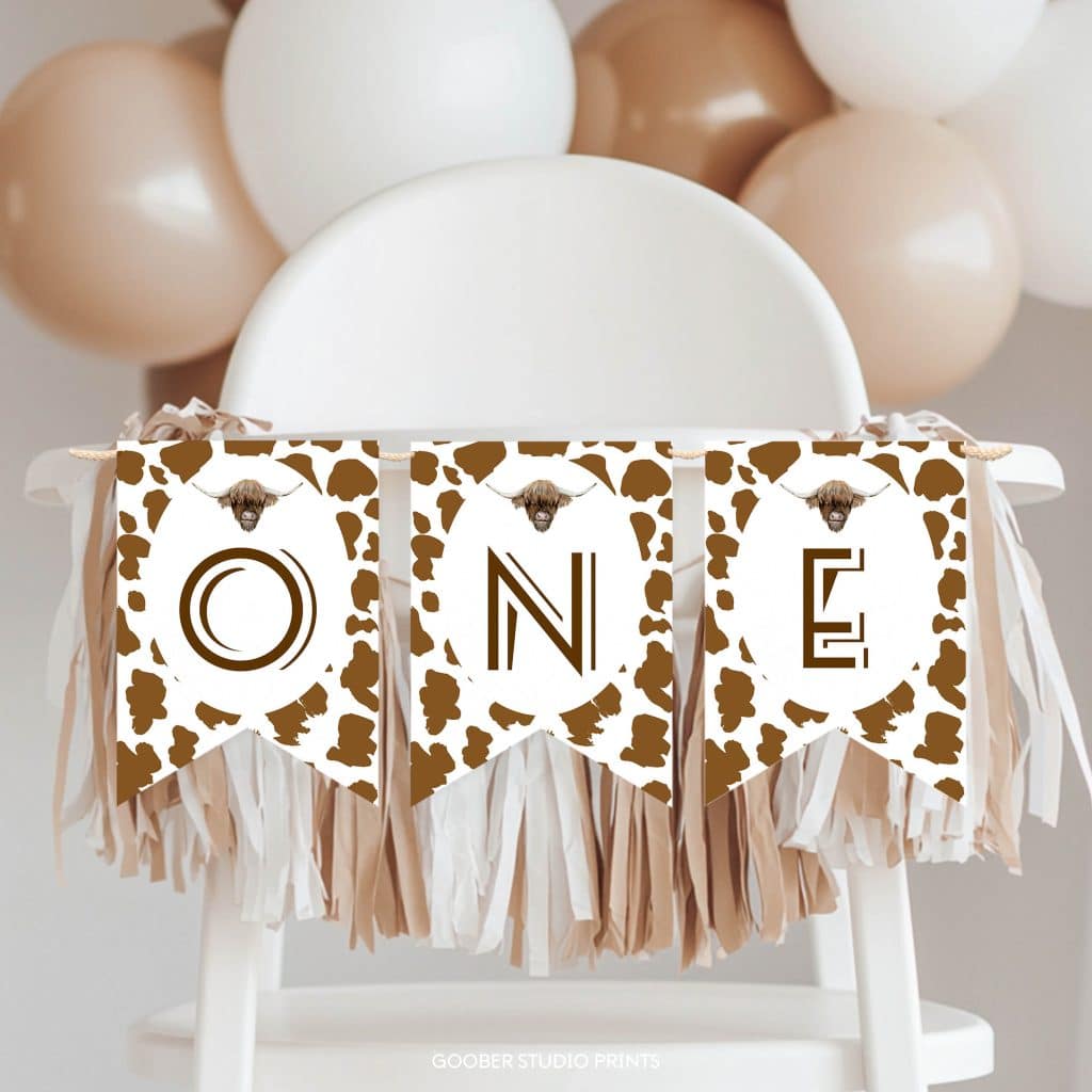 Highland Cow Birthday Highchair Banner - Goober Studio Prints
