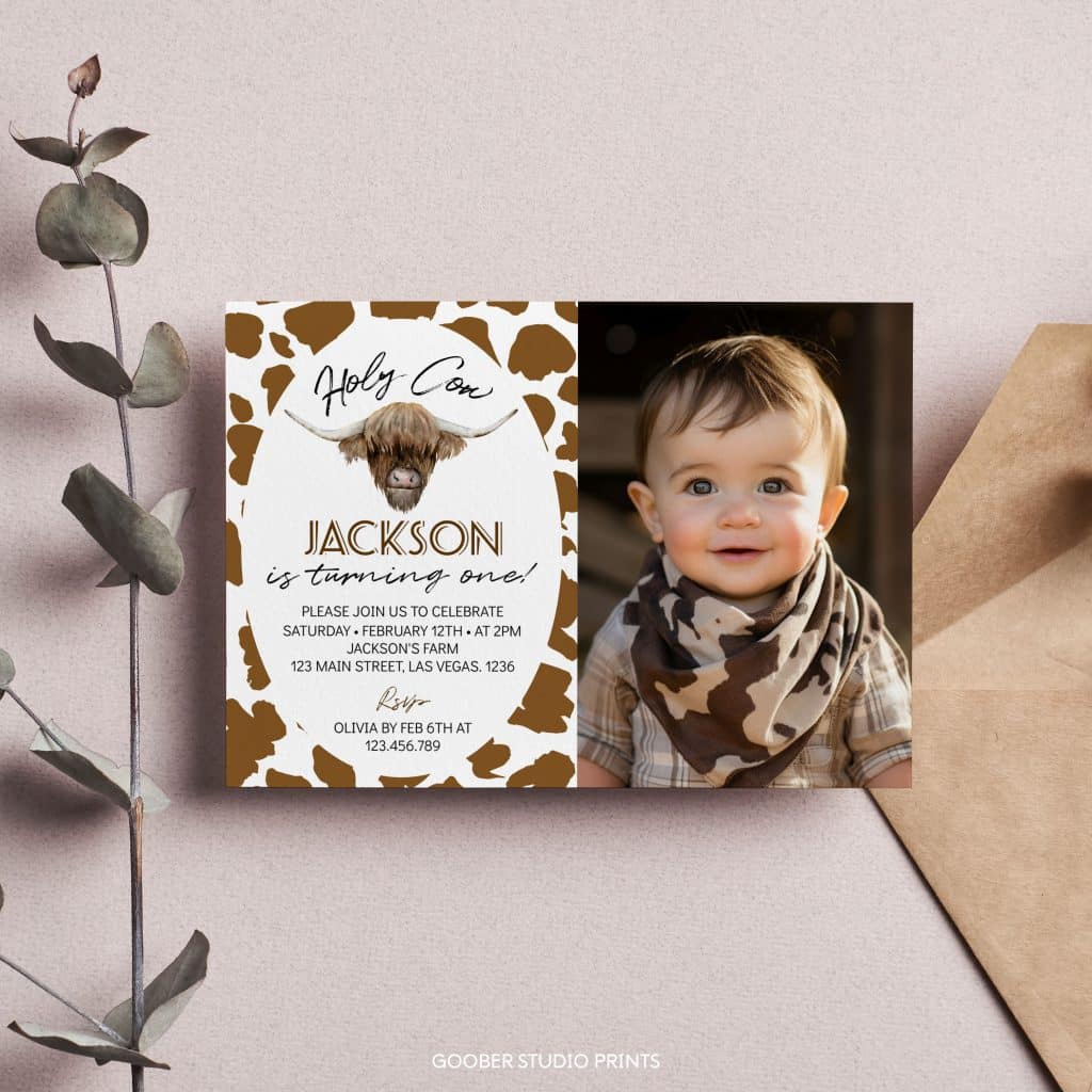 Highland Cow Birthday Photo Invitation - Goober Studio Prints