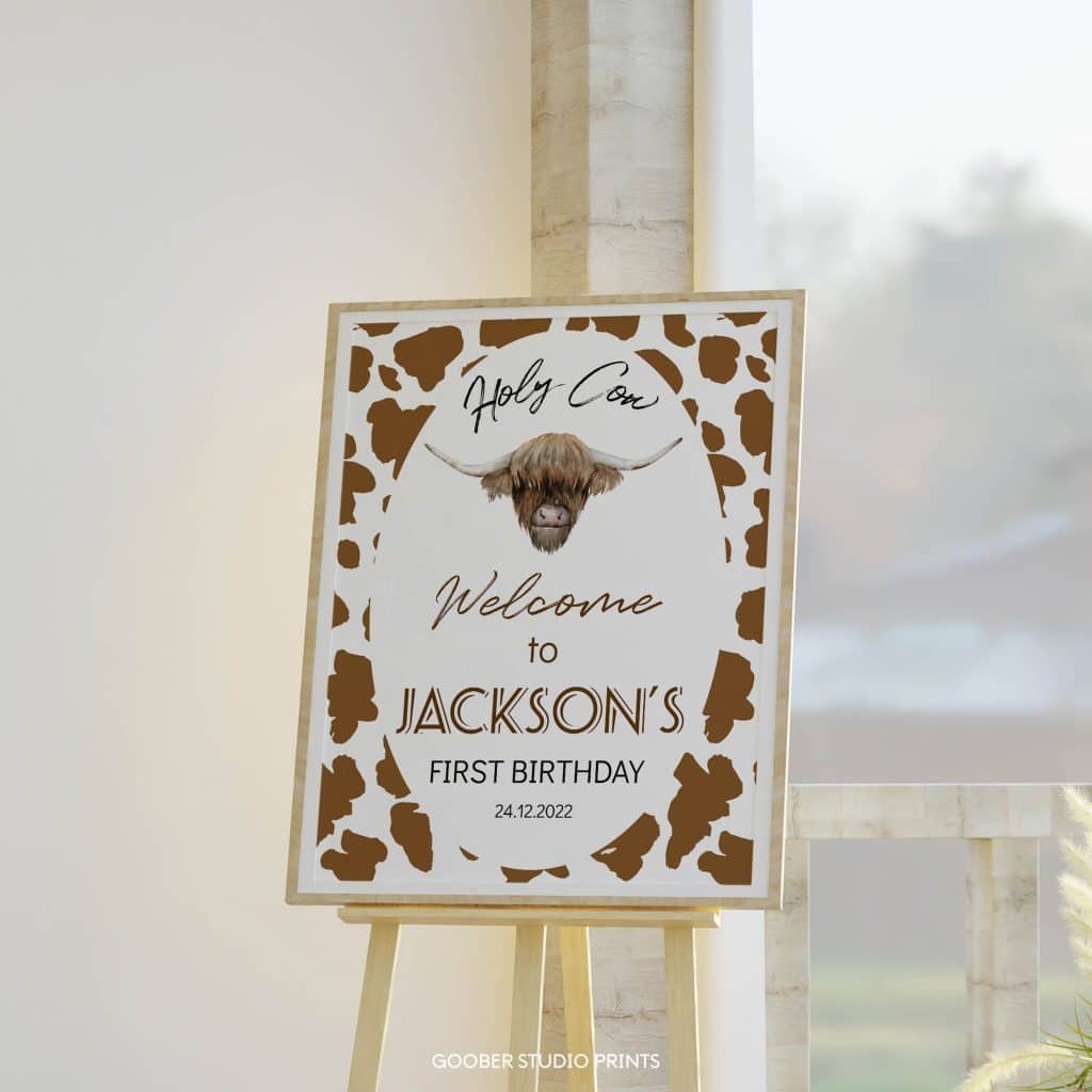 Highland Cow Birthday Welcome Sign - Goober Studio Prints