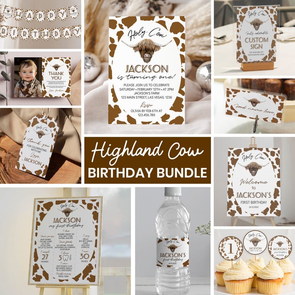 Highland Cow Birthday Invitation Bundle - Goober Studio Prints