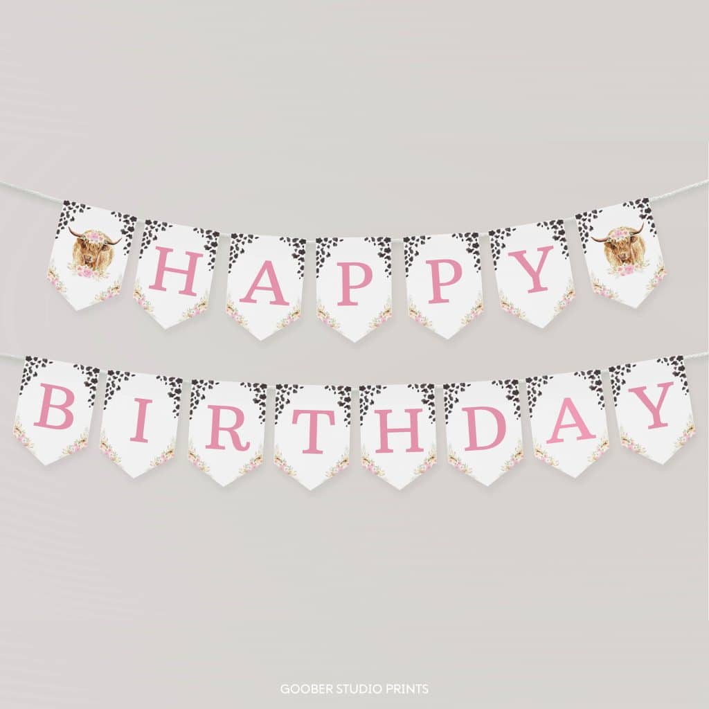 Highland Cow Birthday Banner - Goober Studio Prints