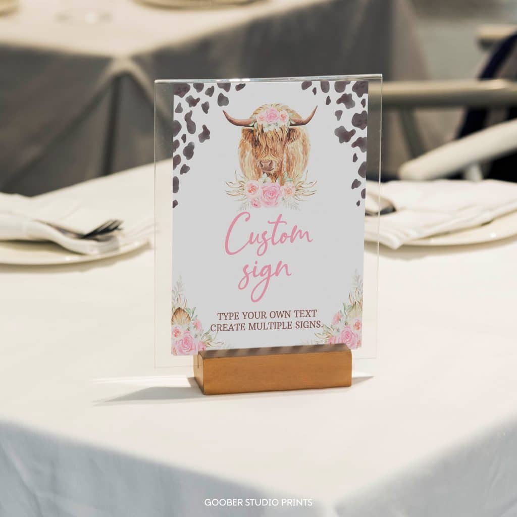Highland Cow Birthday Custom Table Sign - Goober Studio Prints