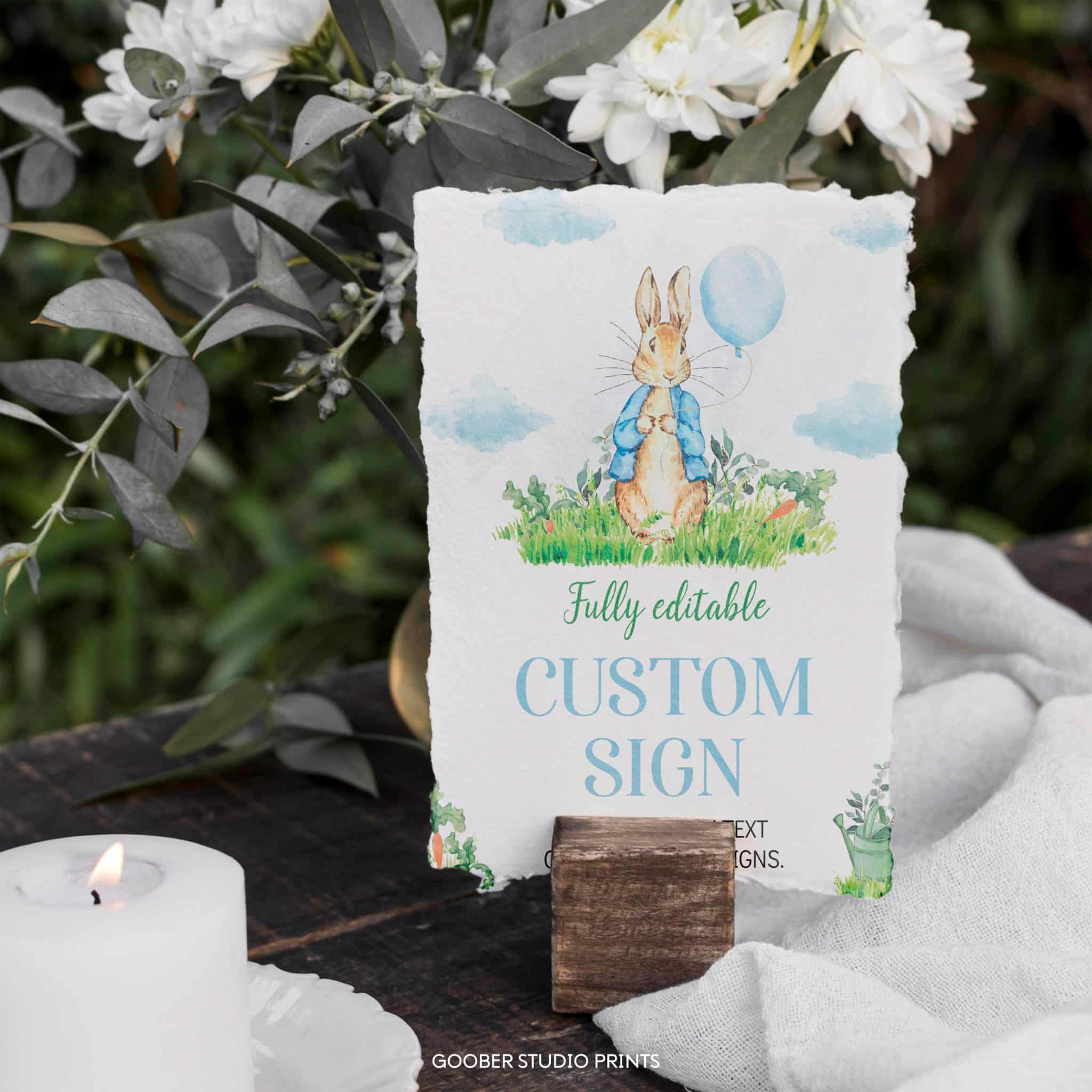 Peter Rabbit Birthday Custom Table Sign - Goober Studio Prints