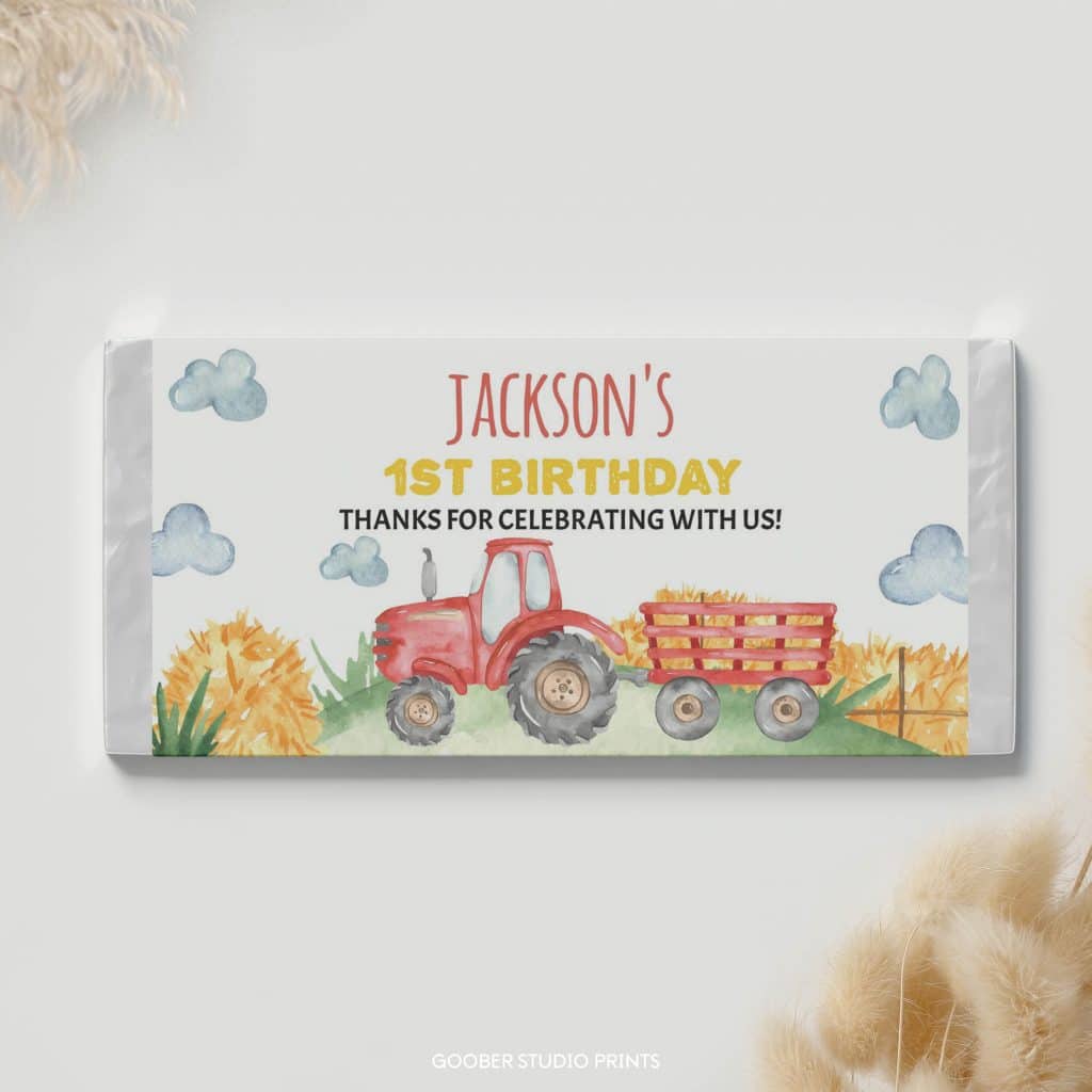 Tractor Birthday Party Chocolate Bar Wrappers - Goober Studio Prints