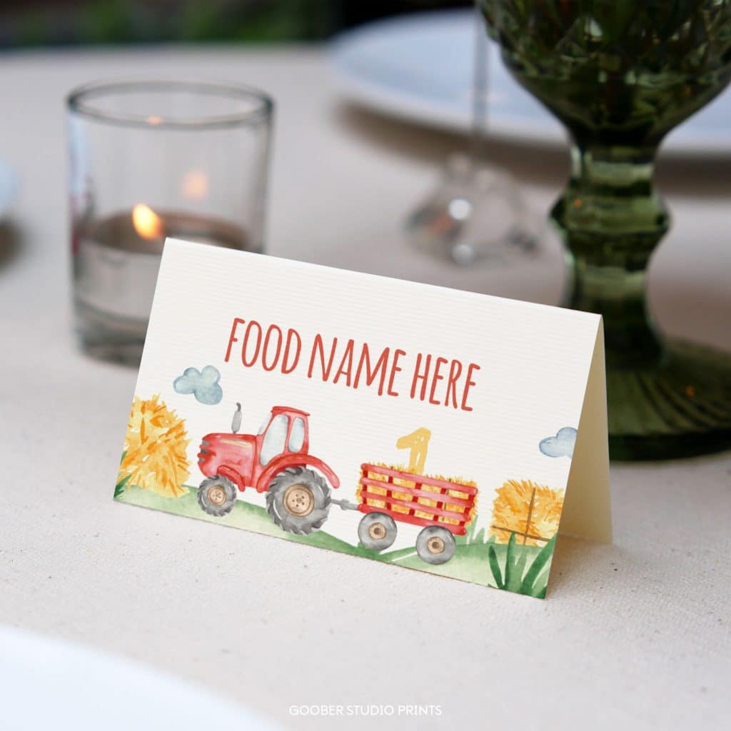 Tractor Birthday Party Food Tent Cards - Goober Studio Prints