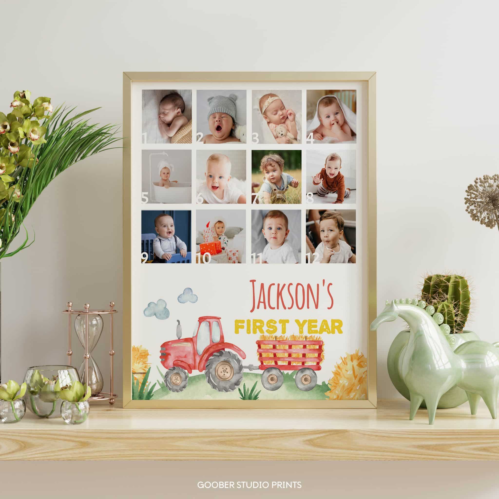 Tractor Birthday Milestone Photo Collage - Goober Studio Prints