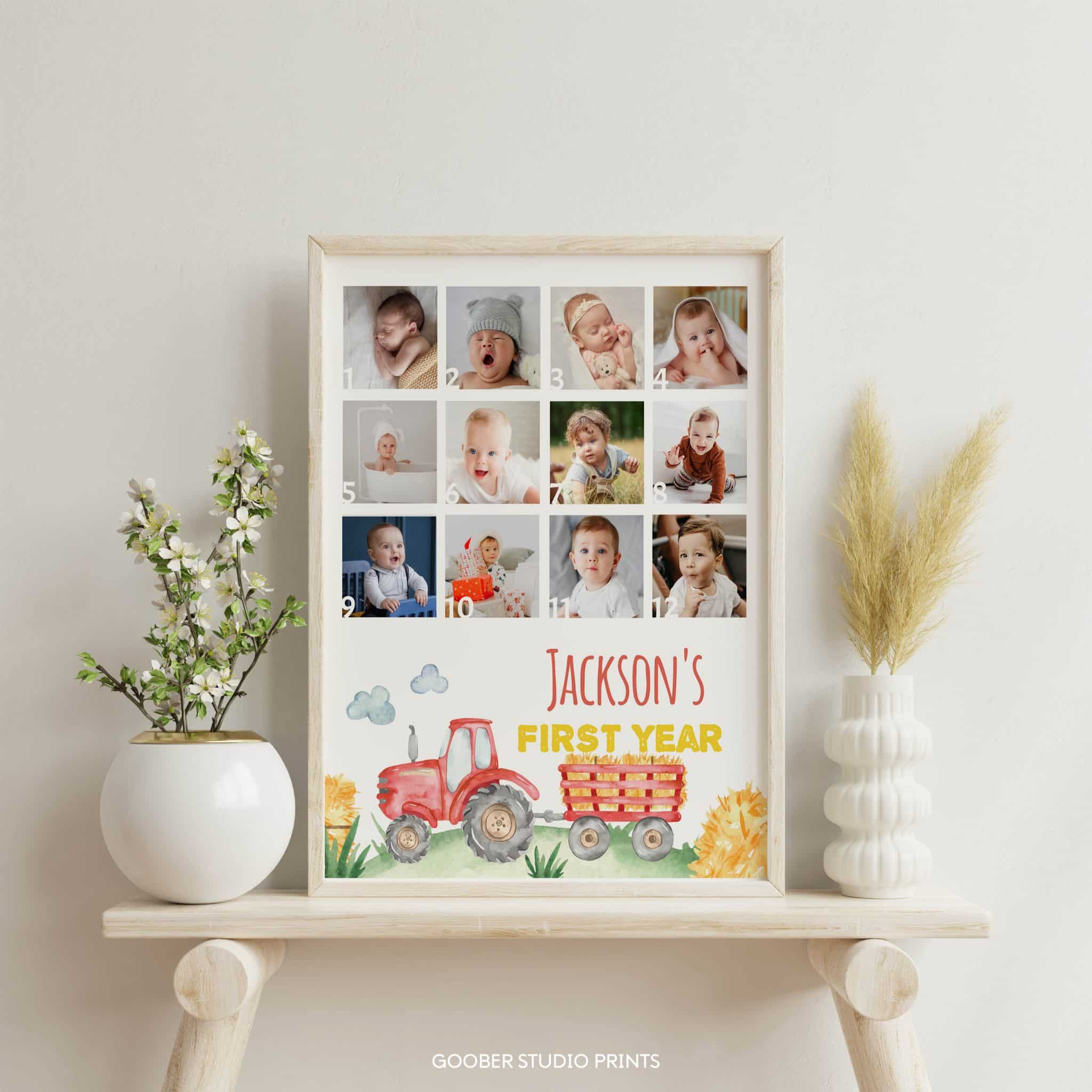 Tractor Birthday Milestone Photo Collage - Goober Studio Prints