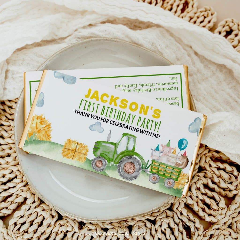 Tractor Birthday Party Chocolate Bar Wrappers - Goober Studio Prints