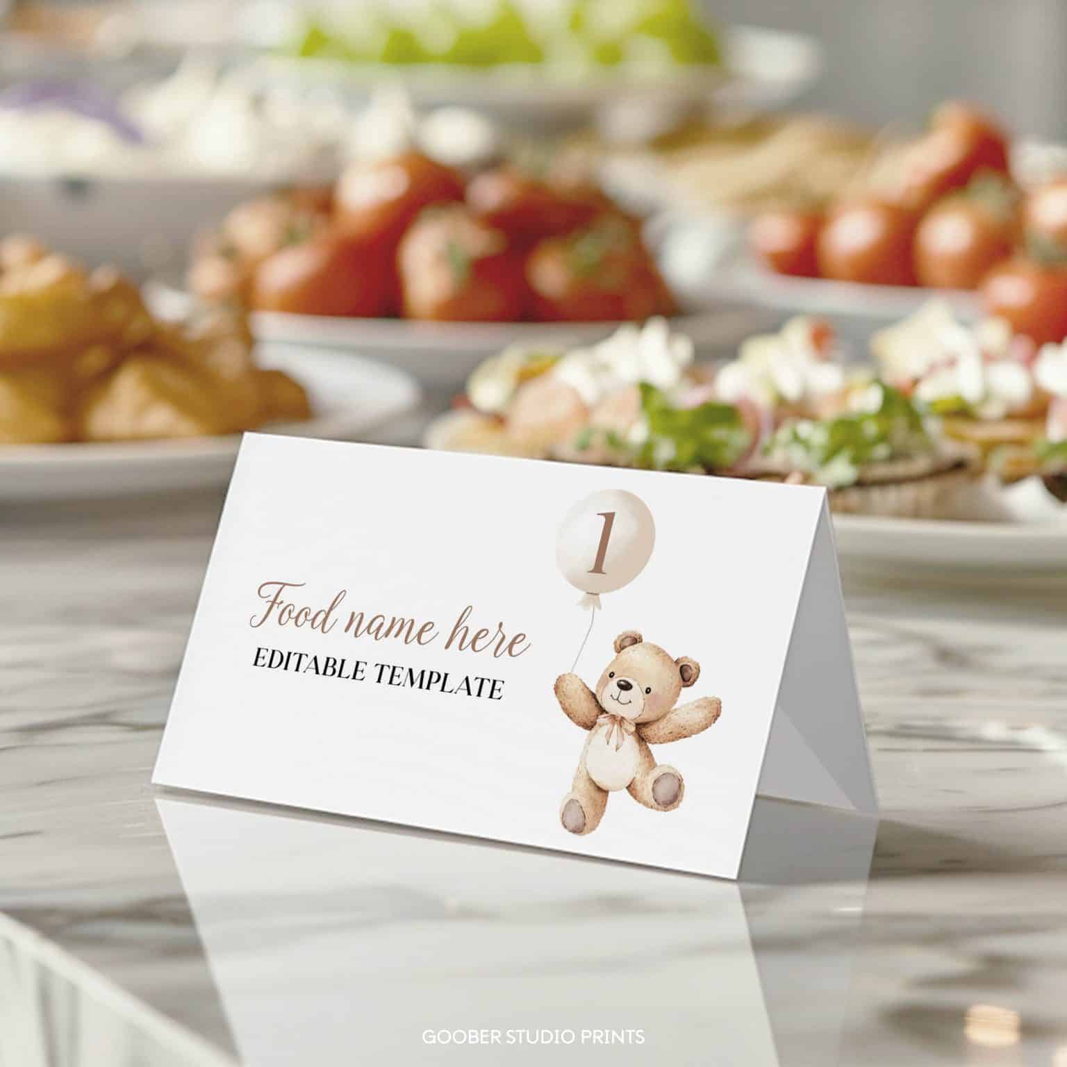 Beary First Birthday Food Tent Cards - Goober Studio Prints