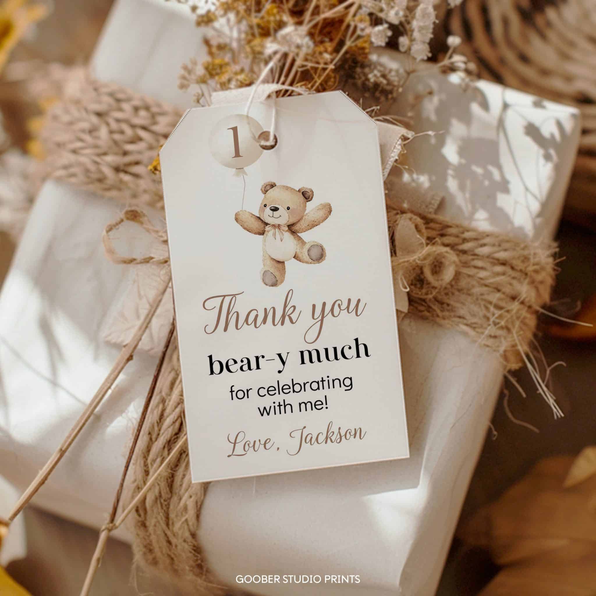 Beary First Birthday Thank You Card - Goober Studio Prints