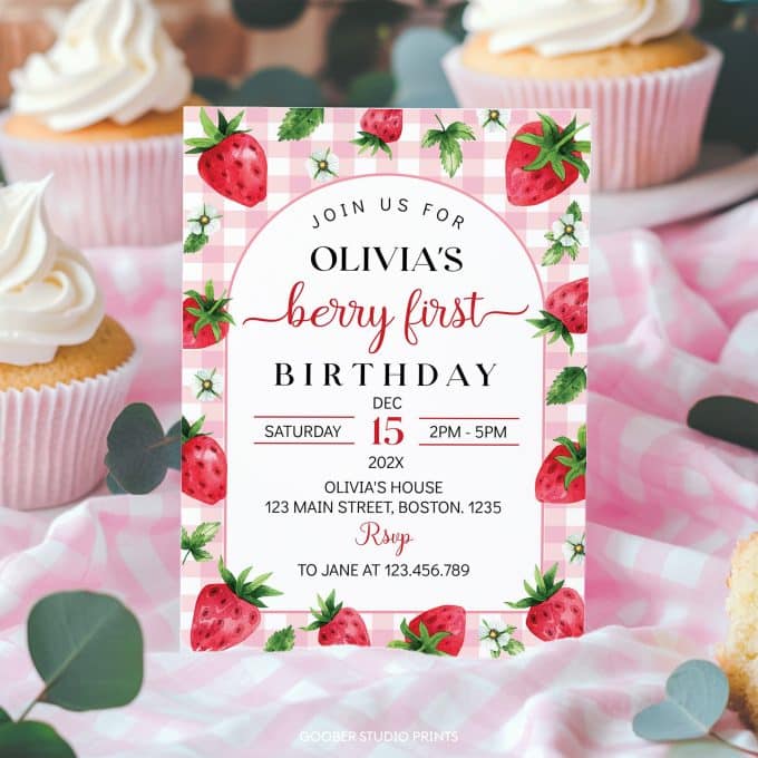 Berry First Birthday Invitation - Goober Studio Prints