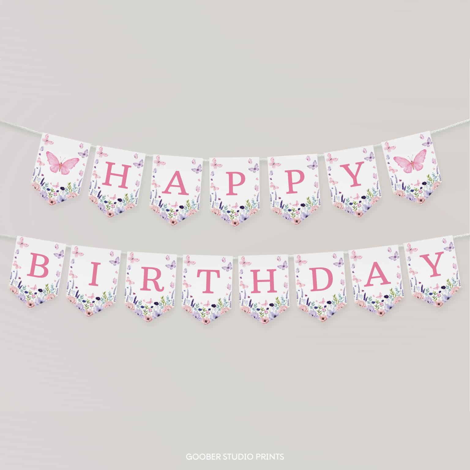 Butterfly Birthday Party Banner - Goober Studio Prints