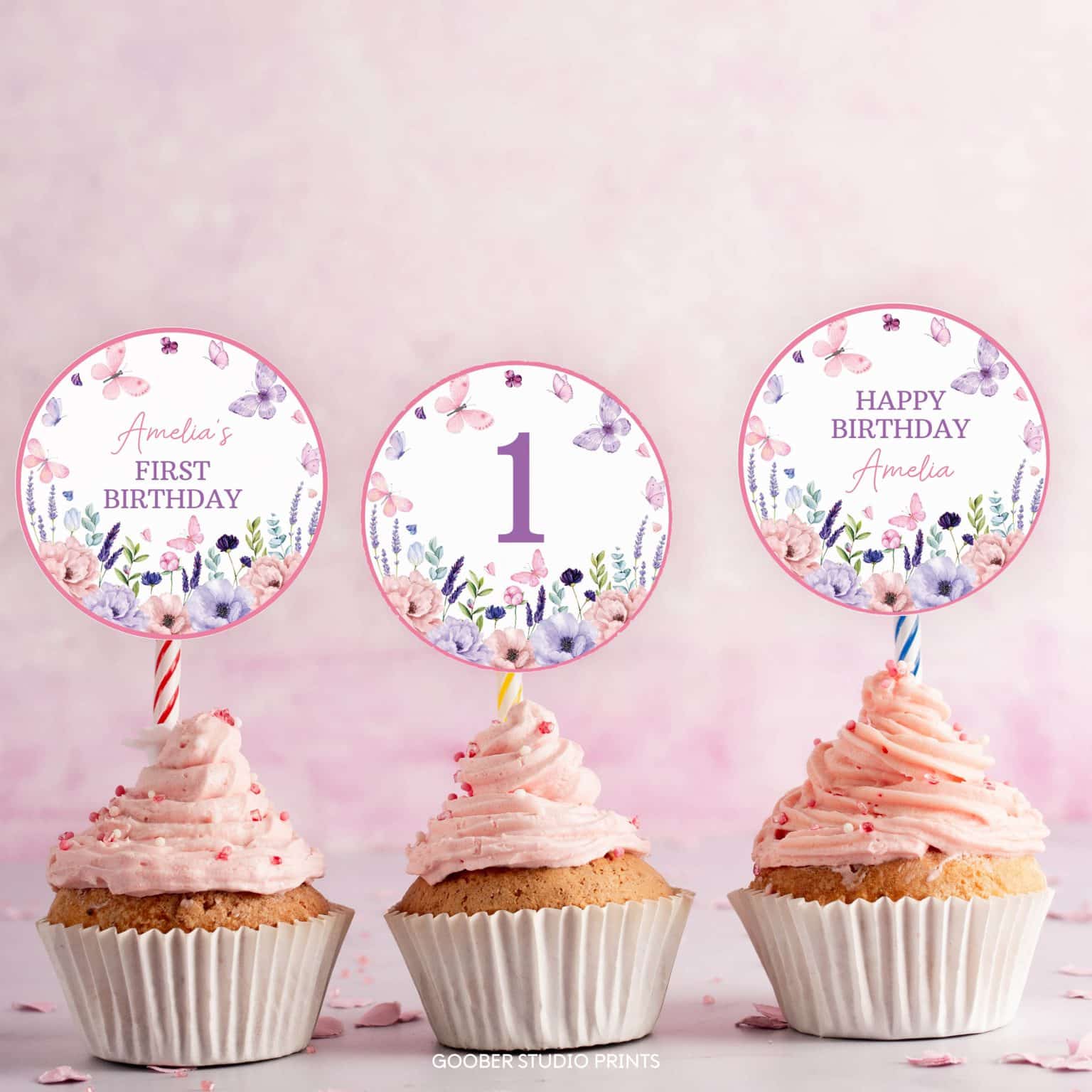Butterfly Birthday Party Cupcake Toppers - Goober Studio Prints