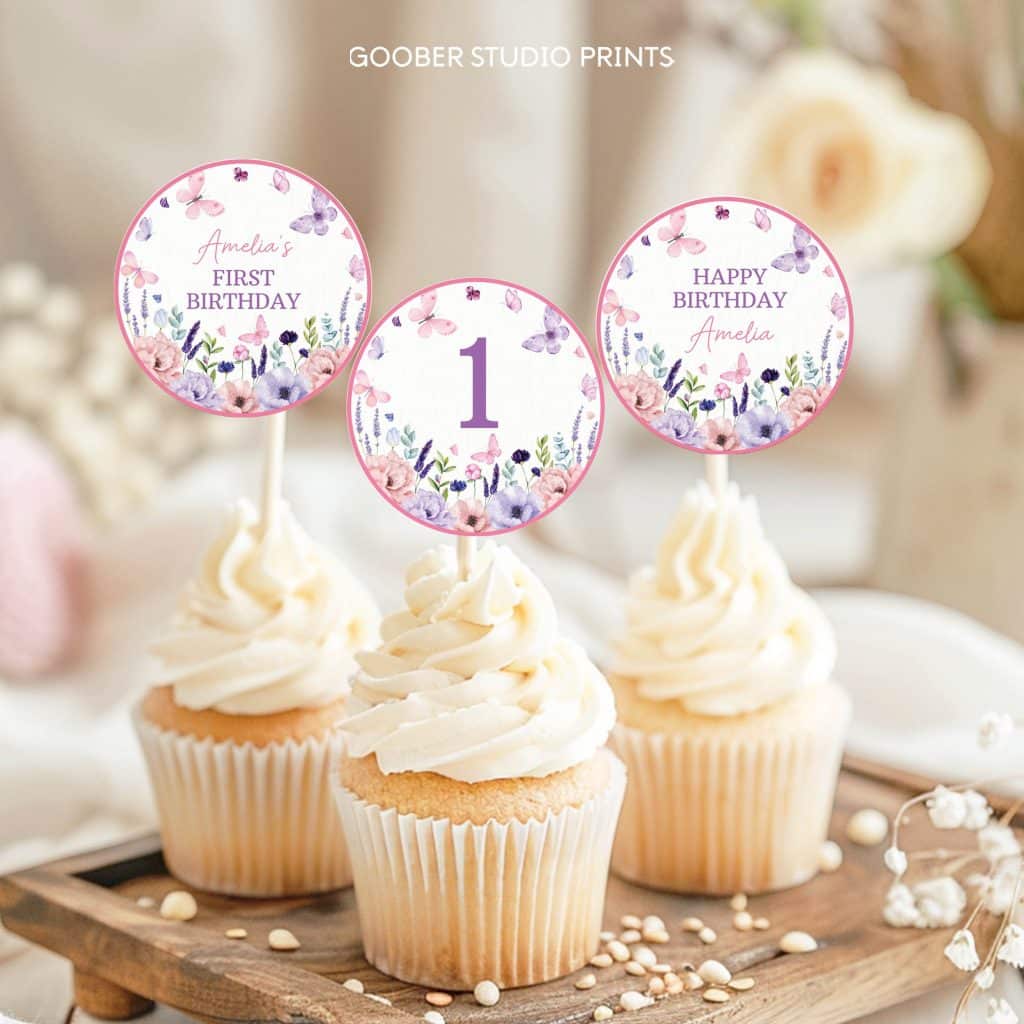 Butterfly Birthday Party Cupcake Toppers - Goober Studio Prints