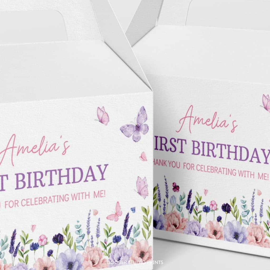 Butterfly Birthday Party Gable Box Label - Goober Studio Prints