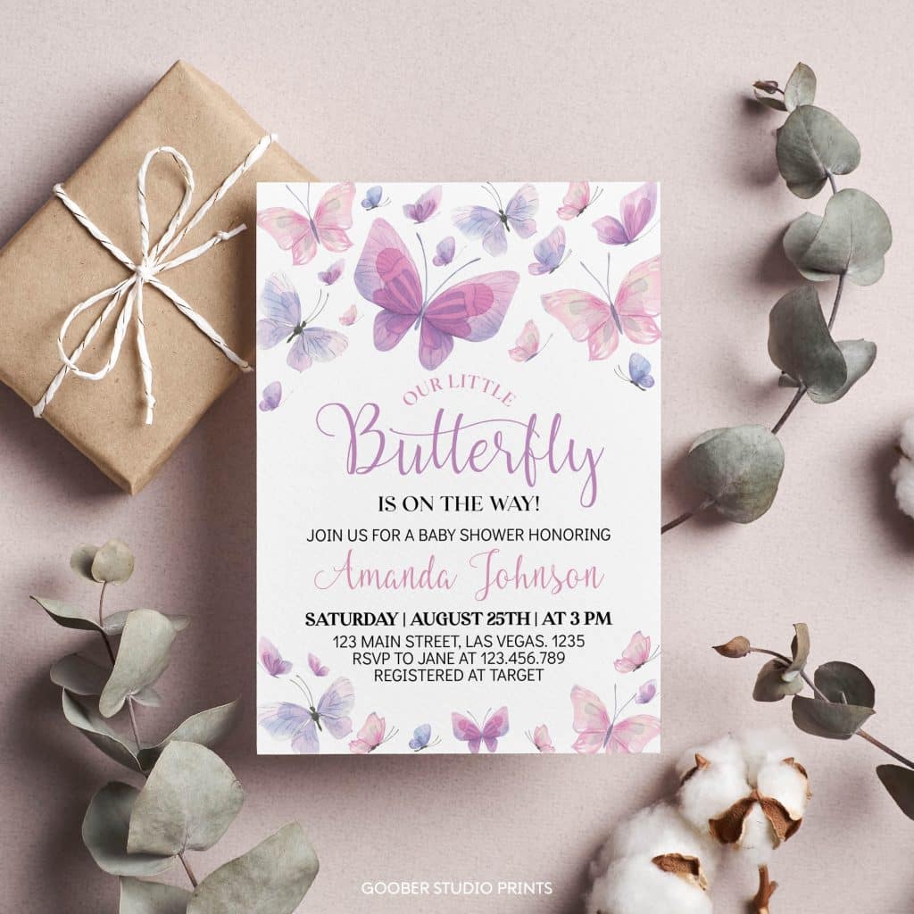 Butterfly Baby Shower Invitation - Goober Studio Prints
