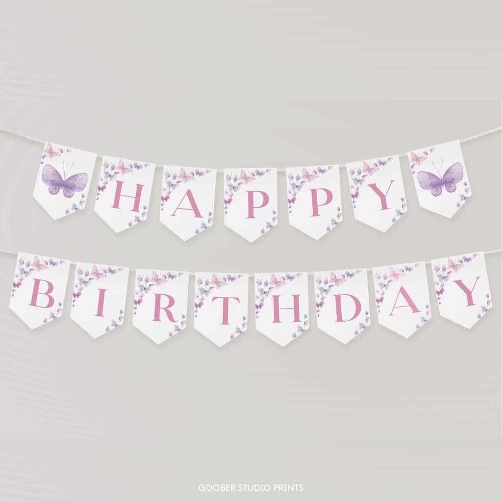 Butterfly Birthday Party Banner - Goober Studio Prints