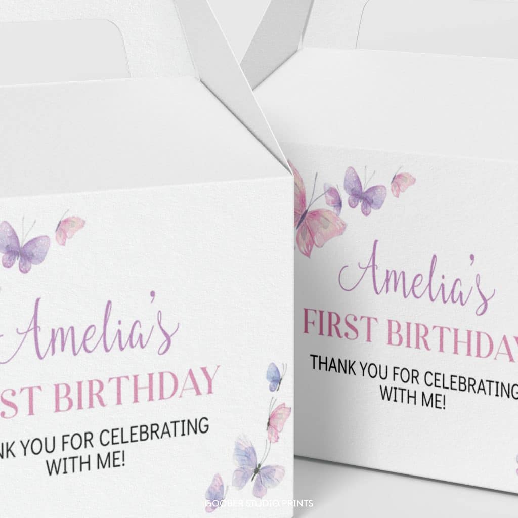 Butterfly Birthday Party Gable Box Label - Goober Studio Prints