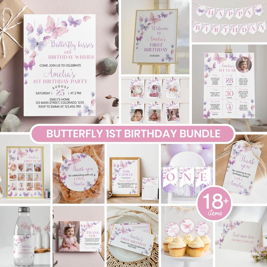 Butterfly Birthday Party Milestone Photo Poster - Goober Studio Prints