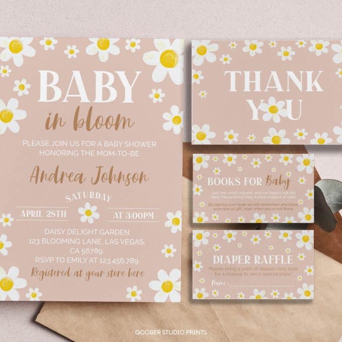 Daisy Baby Shower Invitation Set - Goober Studio Prints