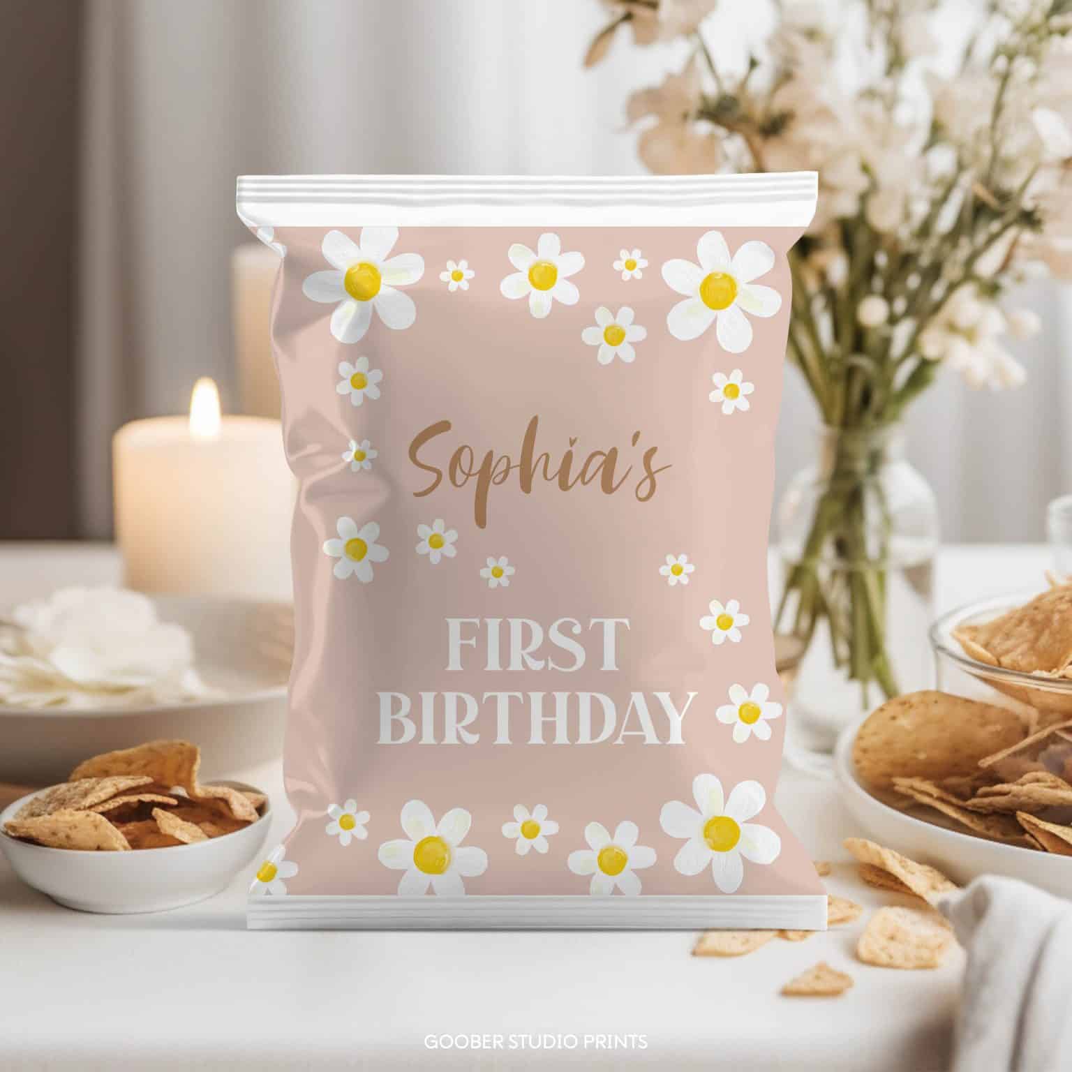 Daisy Birthday Party Chip Bags - Goober Studio Prints