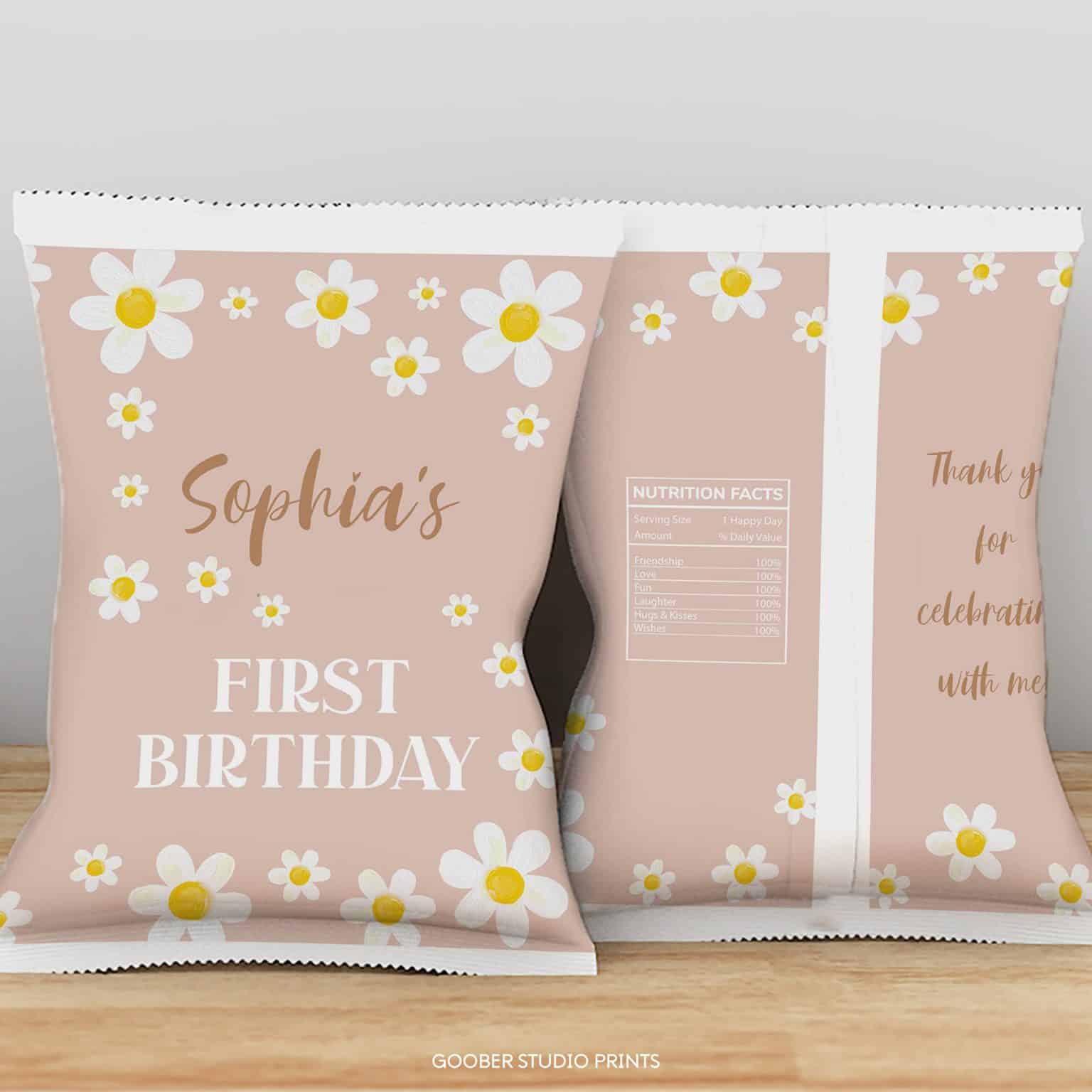 Daisy Birthday Party Chip Bags - Goober Studio Prints