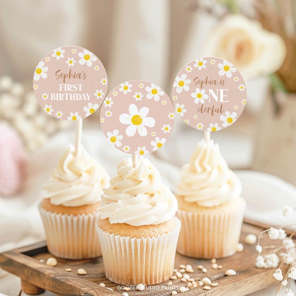 Daisy Birthday Party Cupcake Toppers - Goober Studio Prints