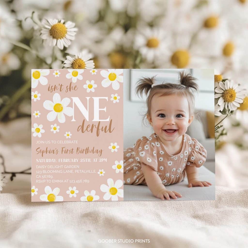 Daisy First Birthday Party Photo Invitation - Goober Studio Prints