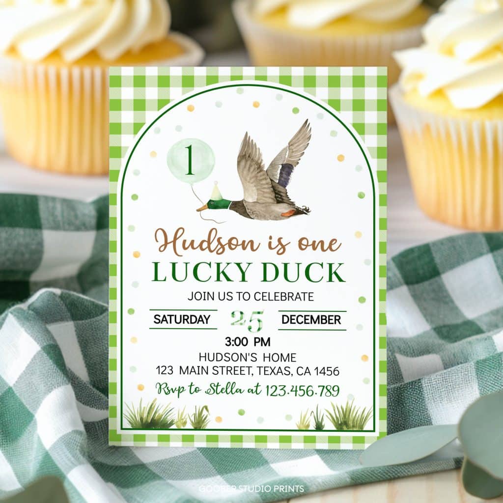 One Lucky Duck Birthday Invitation - Goober Studio Prints