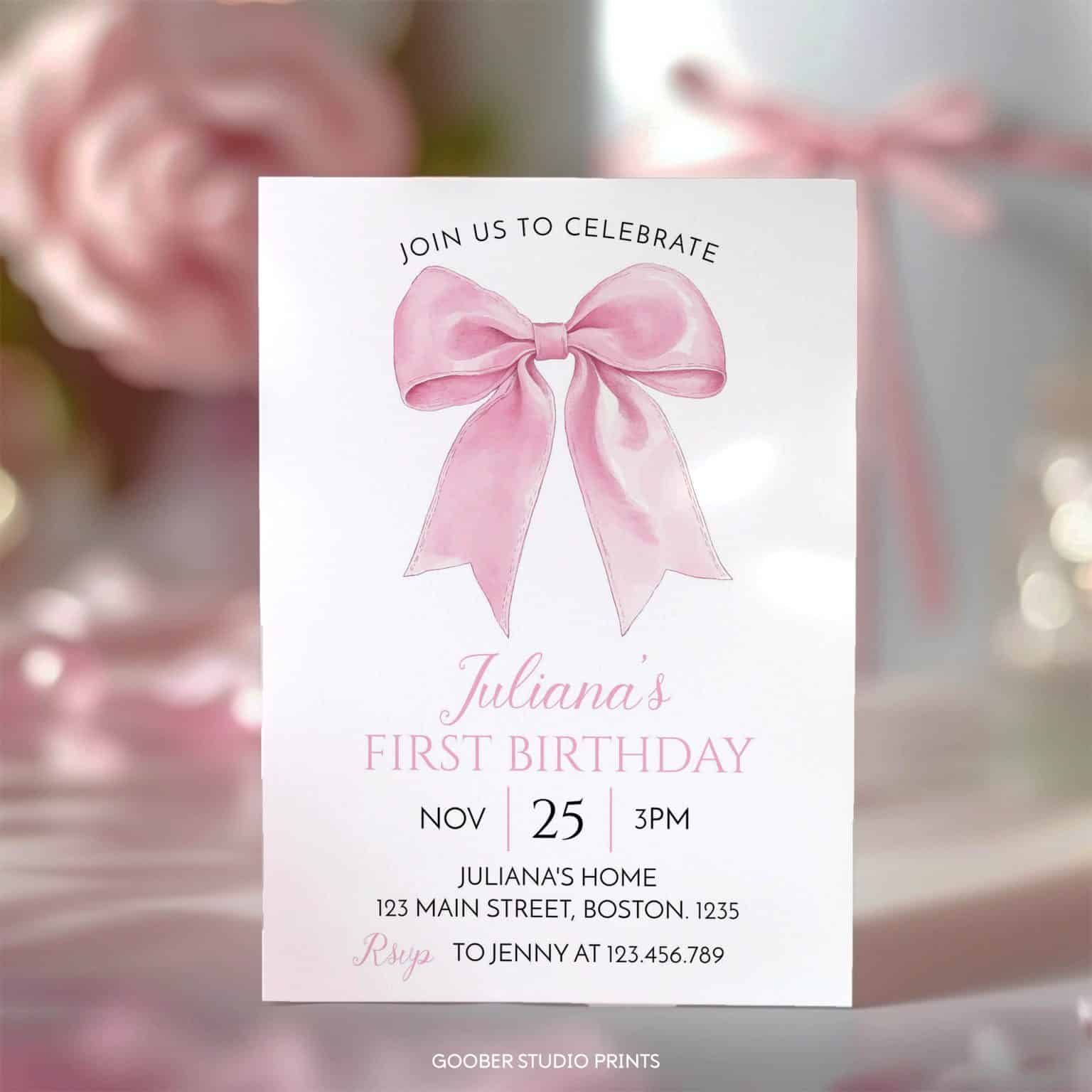Pink Bow Coquette Birthday Milestone Photo Poster - Goober Studio Prints