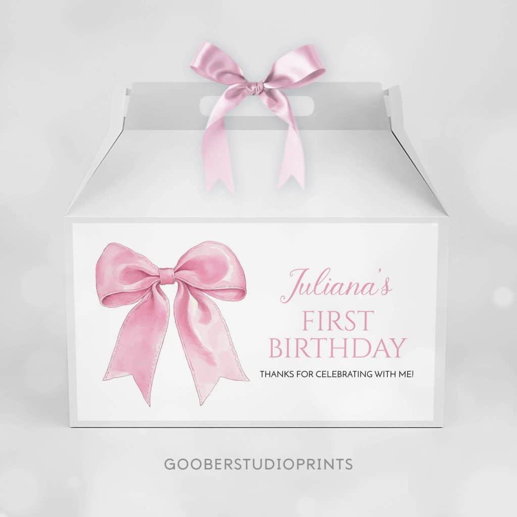 Pink Bow Coquette Birthday Gable Box Label - Goober Studio Prints