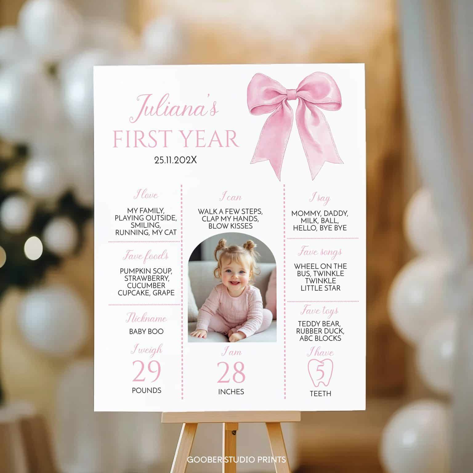 Pink Bow Coquette Birthday Milestone Photo Poster - Goober Studio Prints