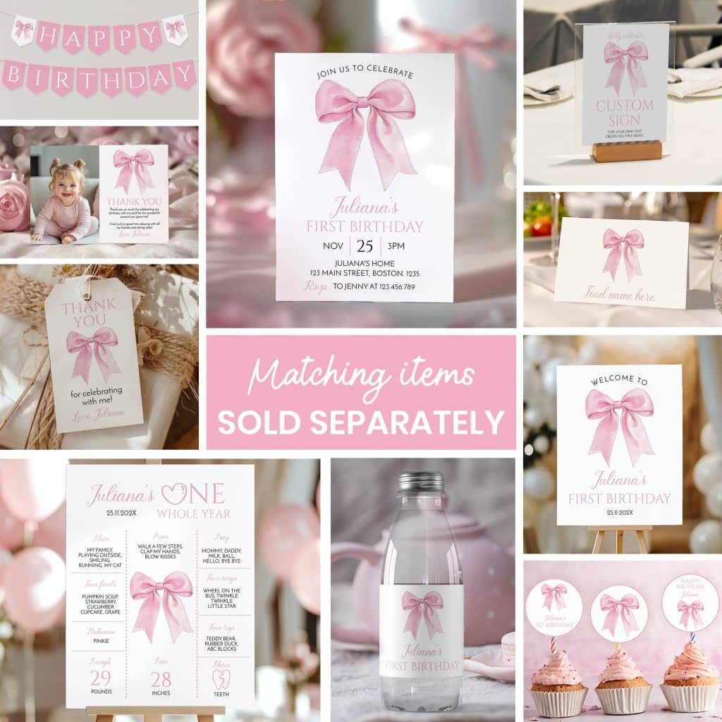 Pink Bow Coquette Birthday Monthly Photo Banner - Goober Studio Prints