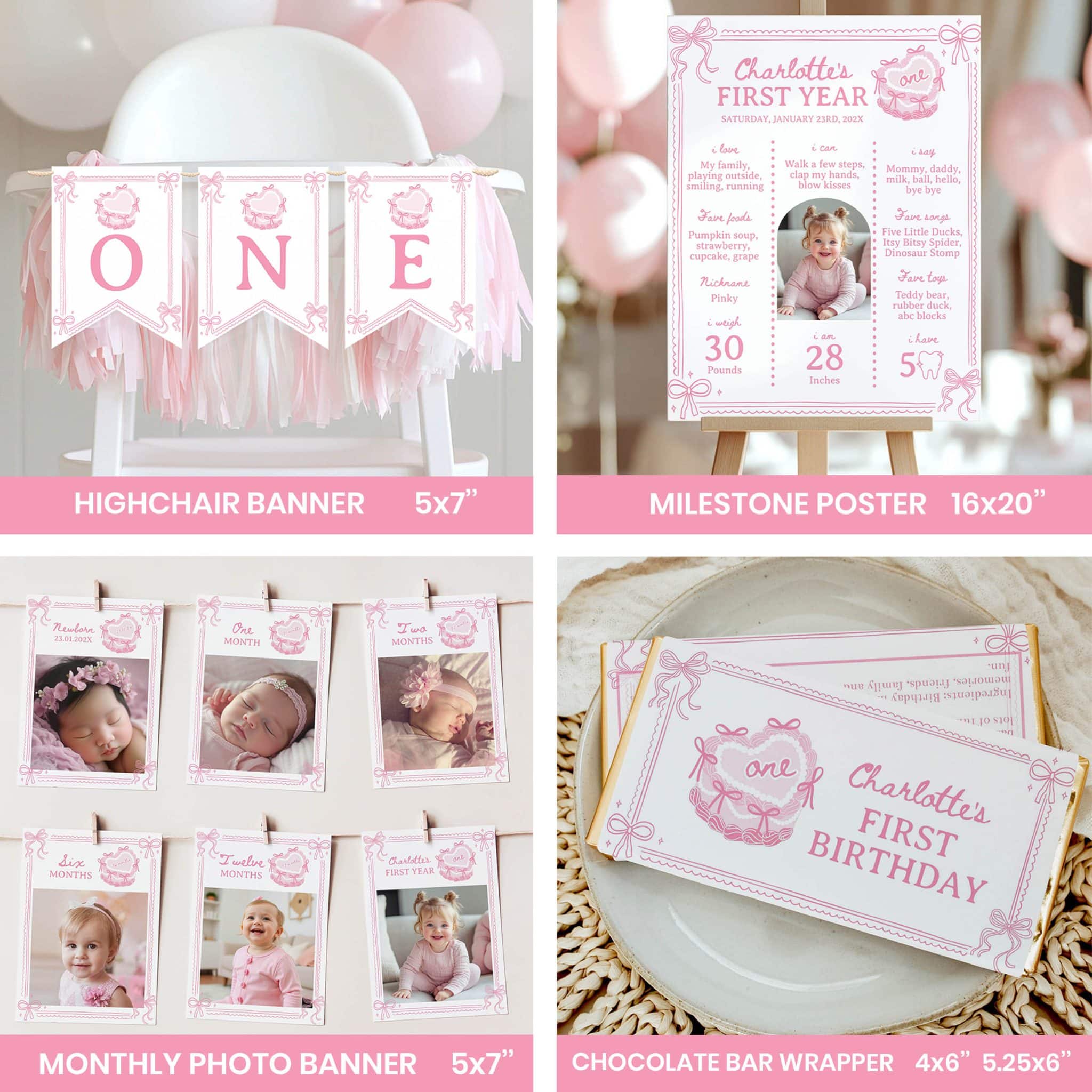 Pink Bow Birthday Party Bundle - Goober Studio Prints
