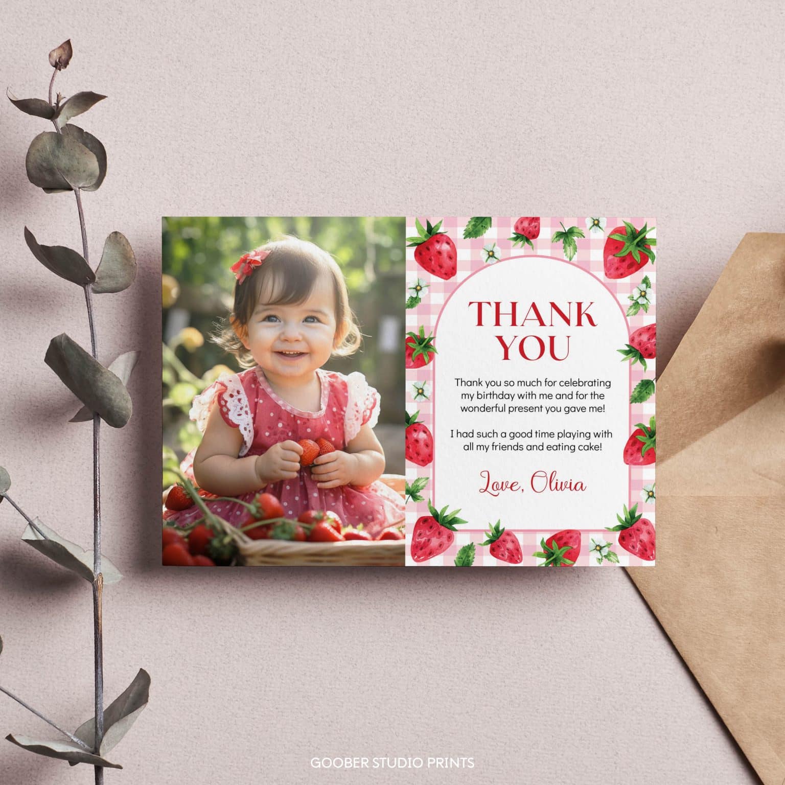 Strawberry Birthday Thank You Card - Goober Studio Prints