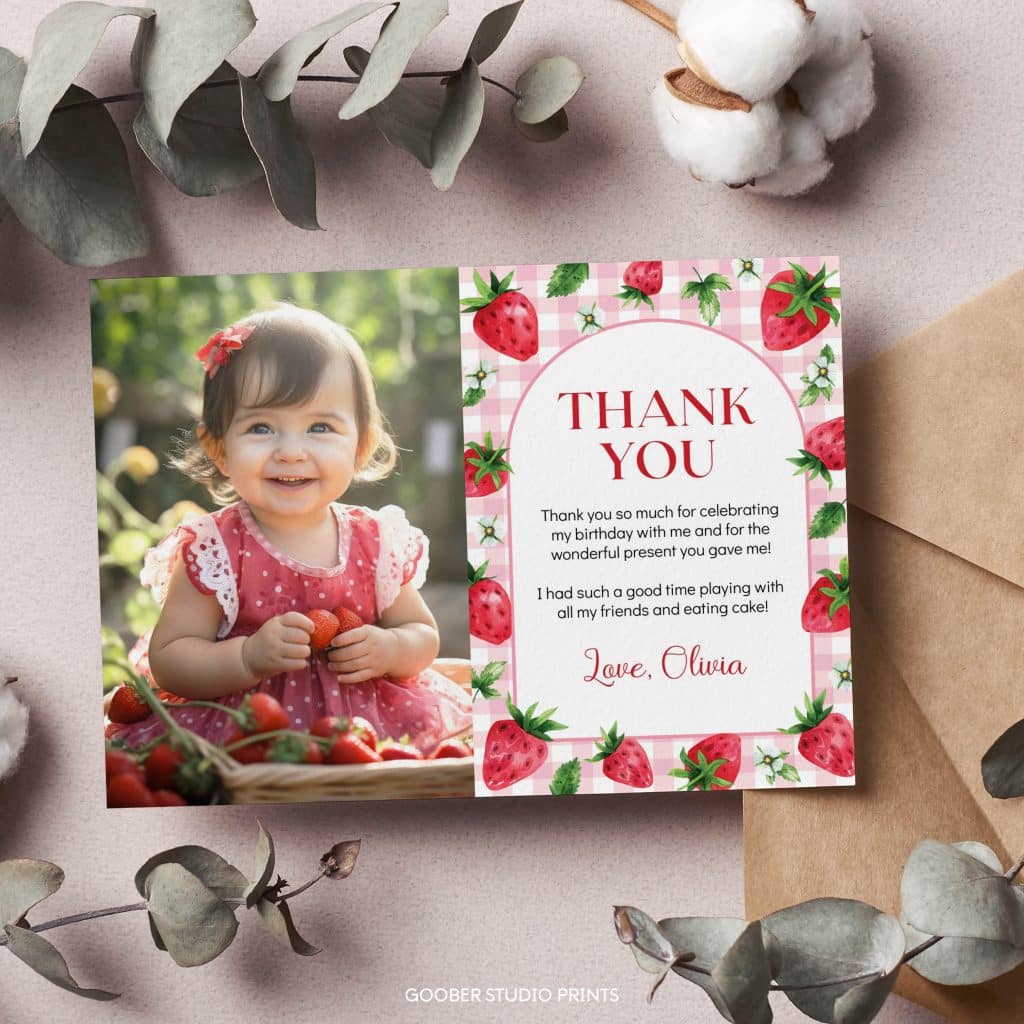 Strawberry Birthday Thank You Card - Goober Studio Prints