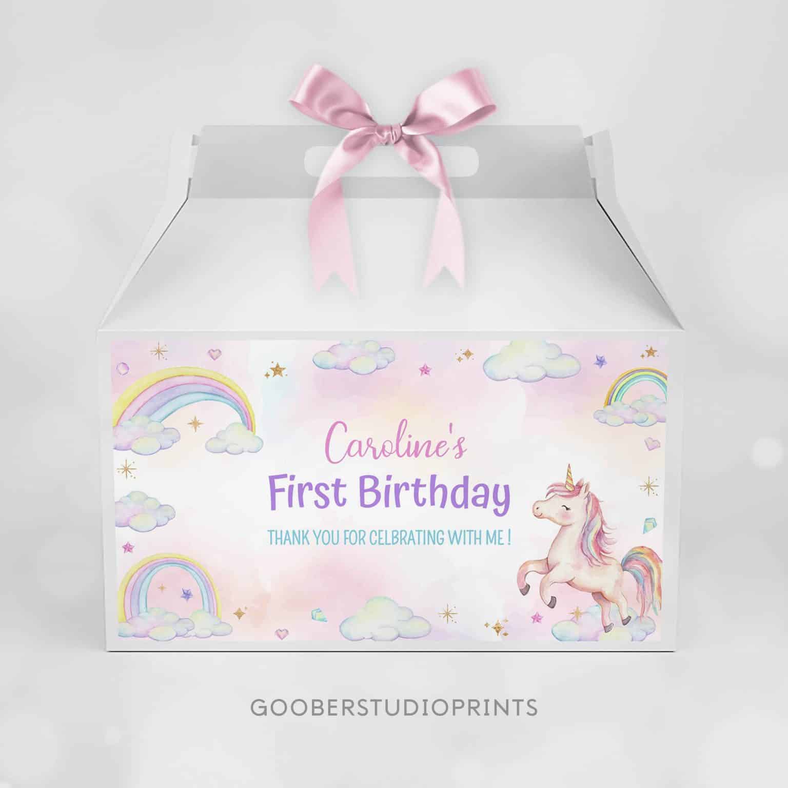 Unicorn Birthday Gable Box Label - Goober Studio Prints