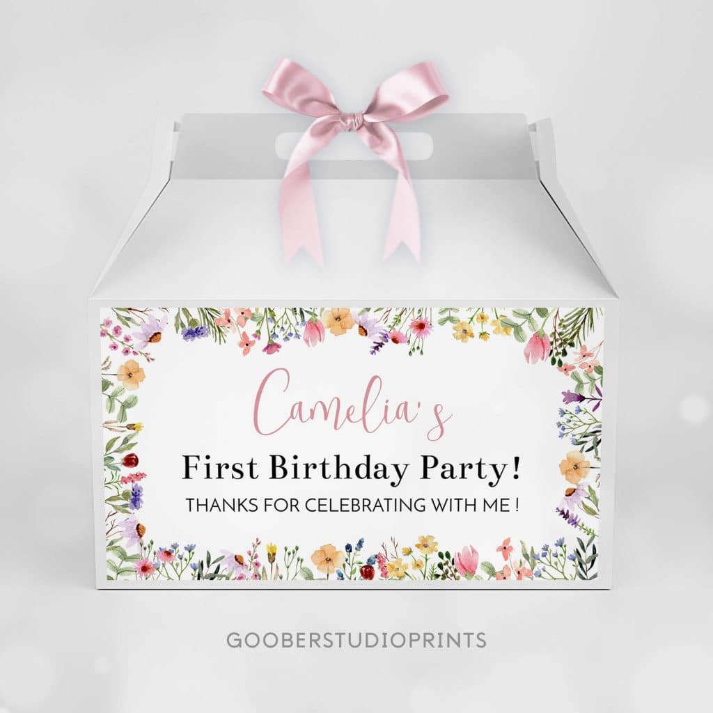 Wildflower Birthday Party Gable Box Label - Goober Studio Prints