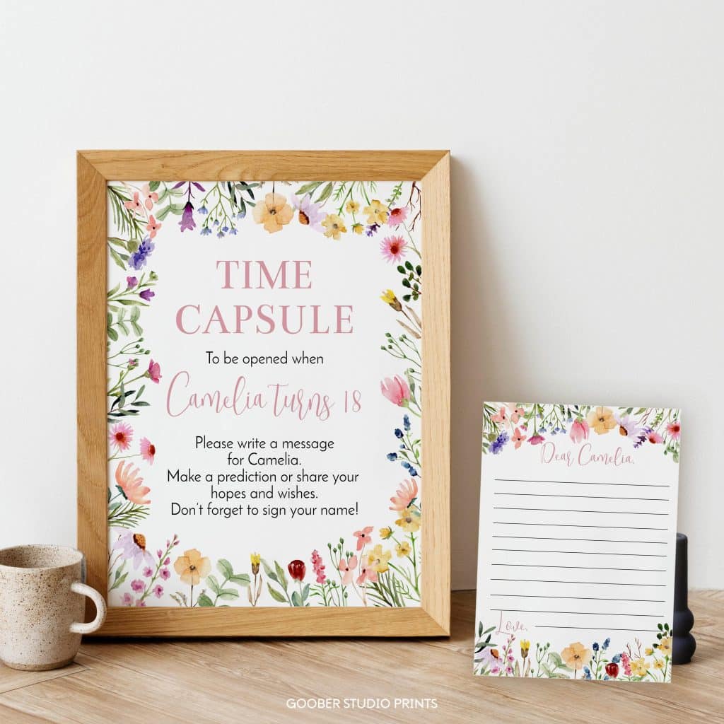 Wildflower Birthday Party Time Capsule Sign & Card - Goober Studio Prints
