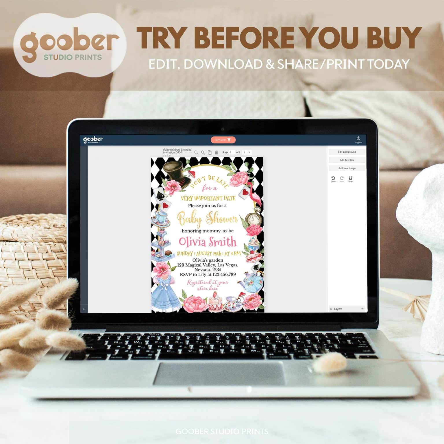 Alice Tea Party Baby Shower Invitation - Goober Studio Prints