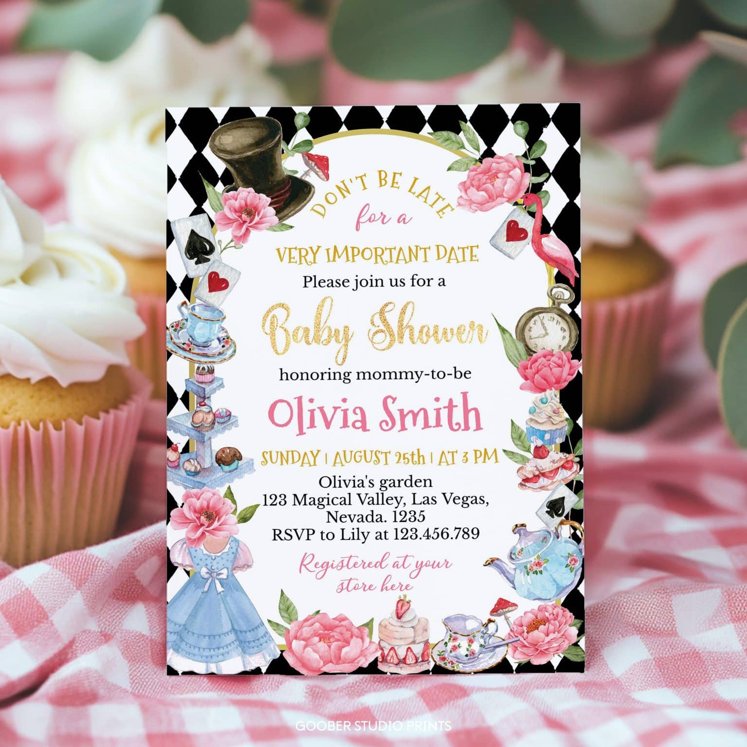 Alice Tea Party Baby Shower Invitation - Goober Studio Prints