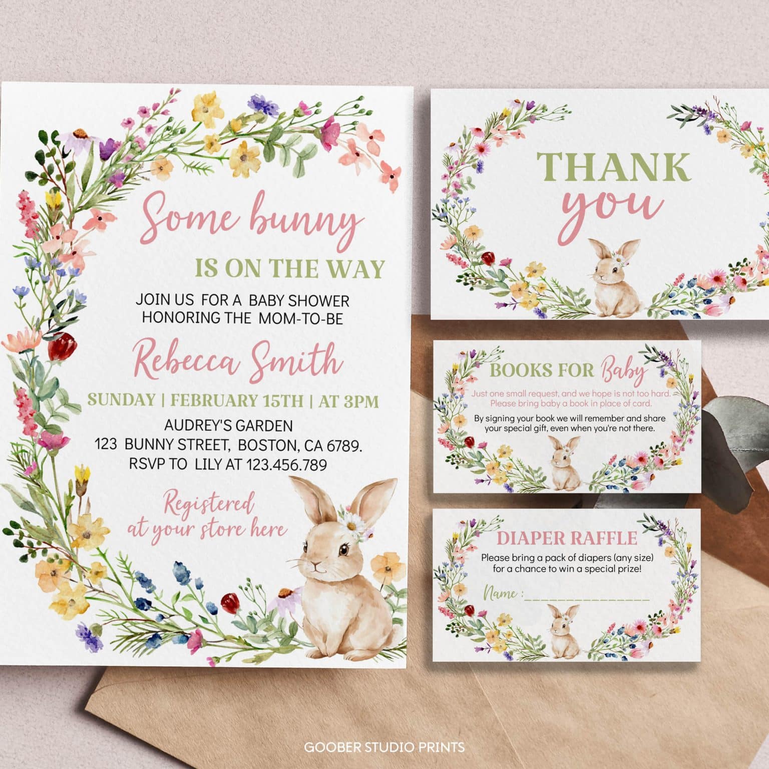 Bunny Baby Shower Invitation Set - Goober Studio Prints