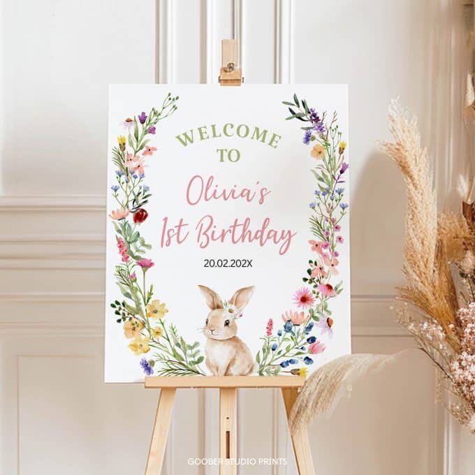 Bunny Birthday Welcome Sign - Goober Studio Prints