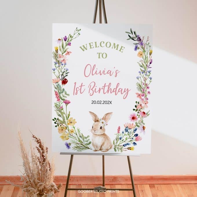 Bunny Birthday Welcome Sign - Goober Studio Prints