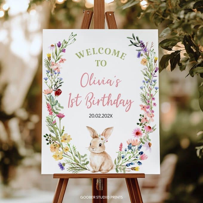 Bunny Birthday Welcome Sign - Goober Studio Prints